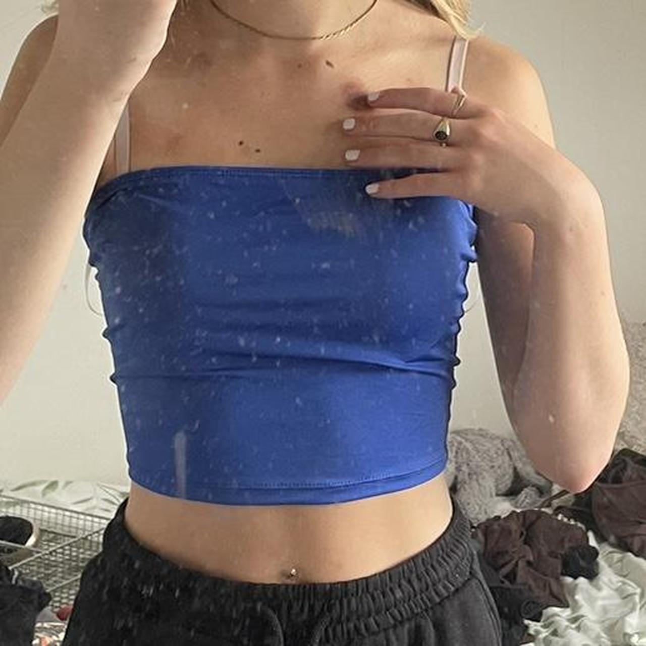 plain blue strapless top perfect condition just a... - Depop