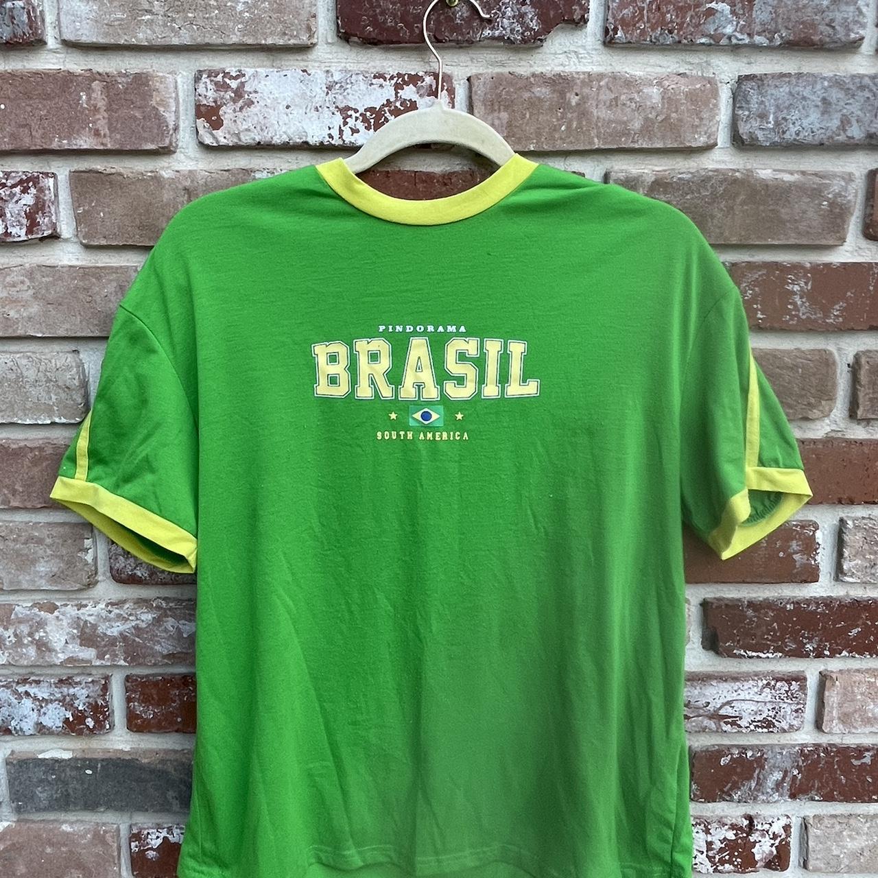 Green and yellow vintage Brazil T-shirt... - Depop