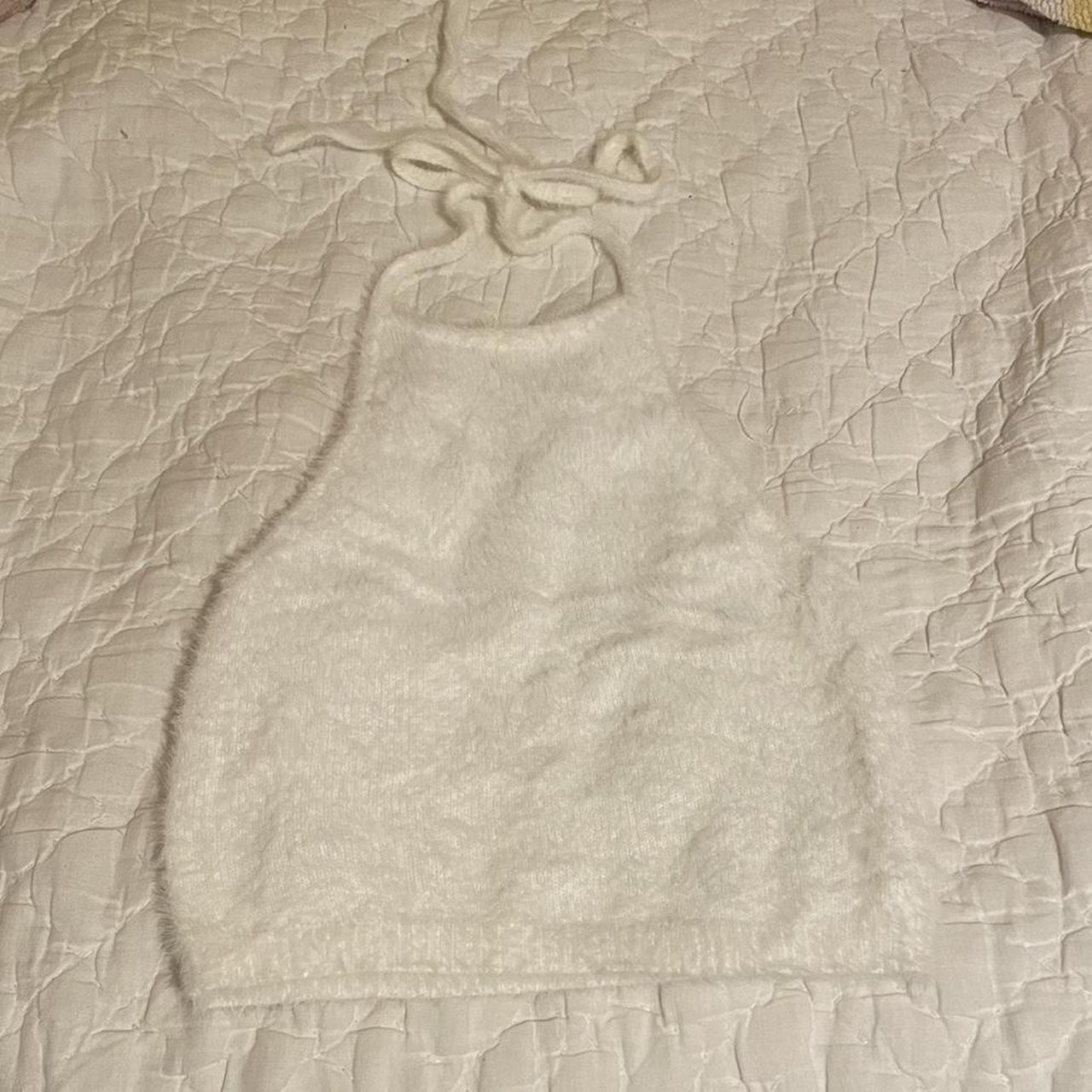 White fluffy halter top - Depop