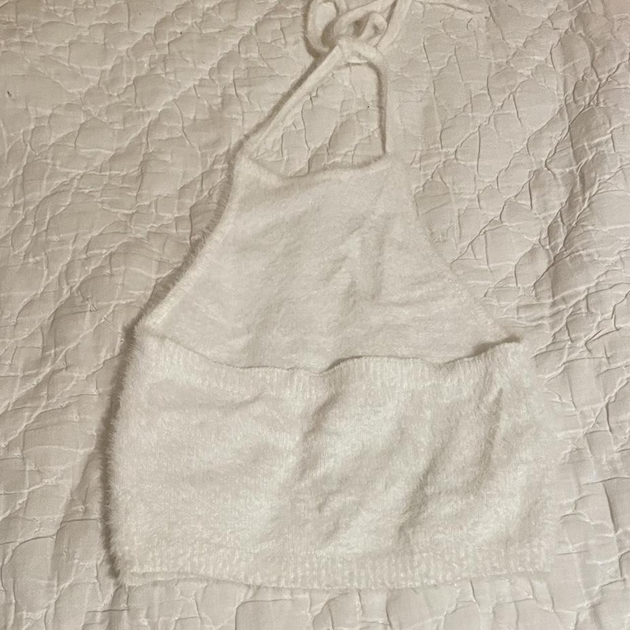 White fluffy halter top - Depop