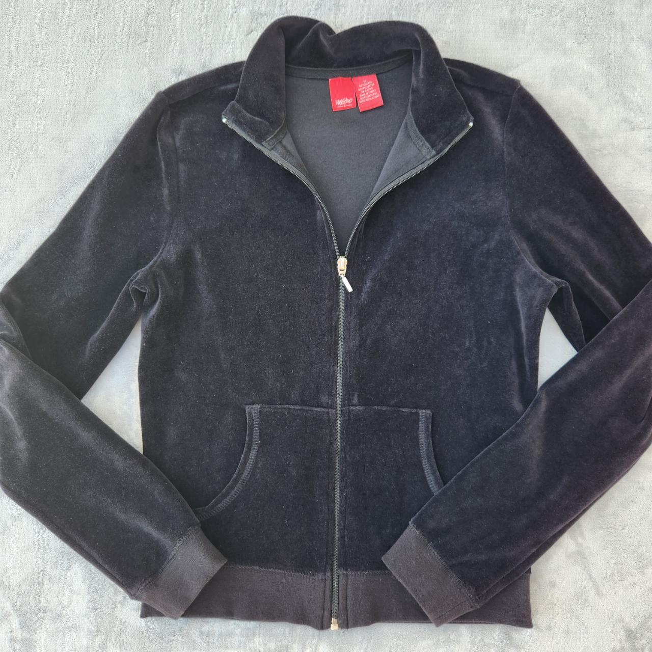 Mossimo black velour tracksuit zip up sweater with... - Depop