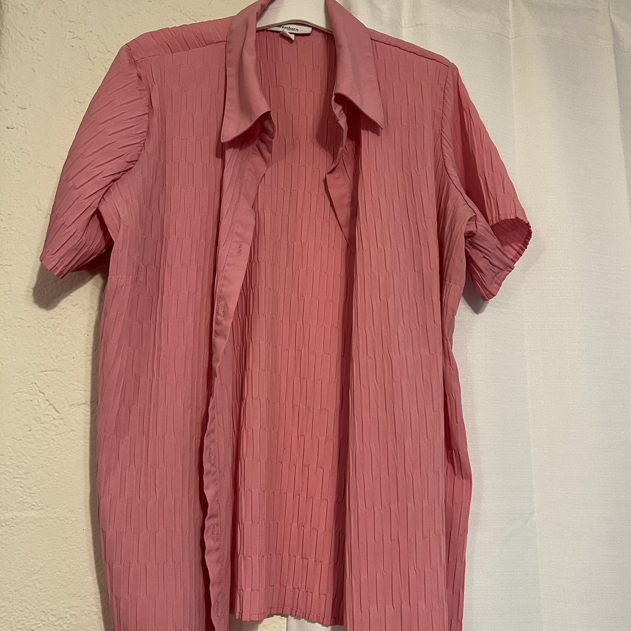 oversized textured pink button up - Depop