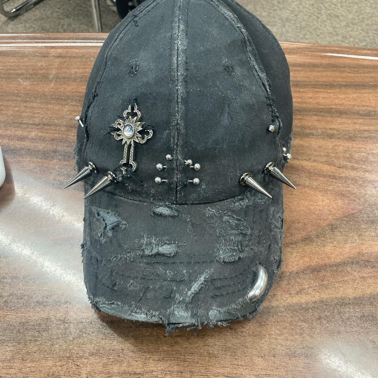 Custom pierced and spiked distressed hat - Depop