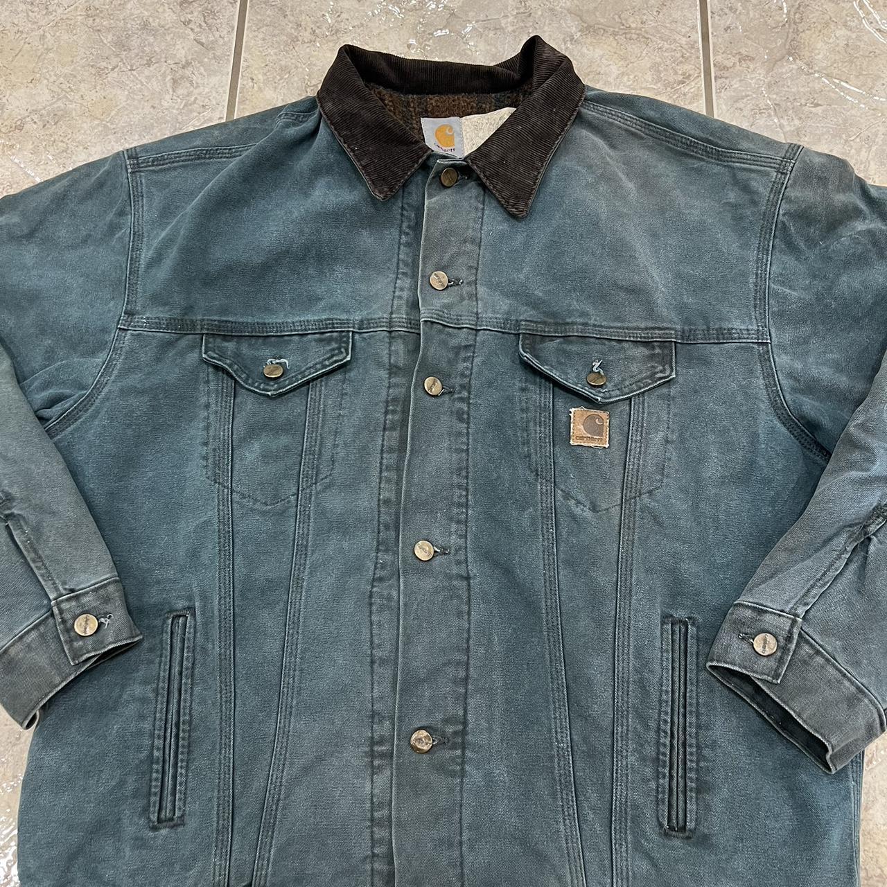 CARHARTT TRUCKER JACKET J10 HTG Hunter Green Blanket... - Depop