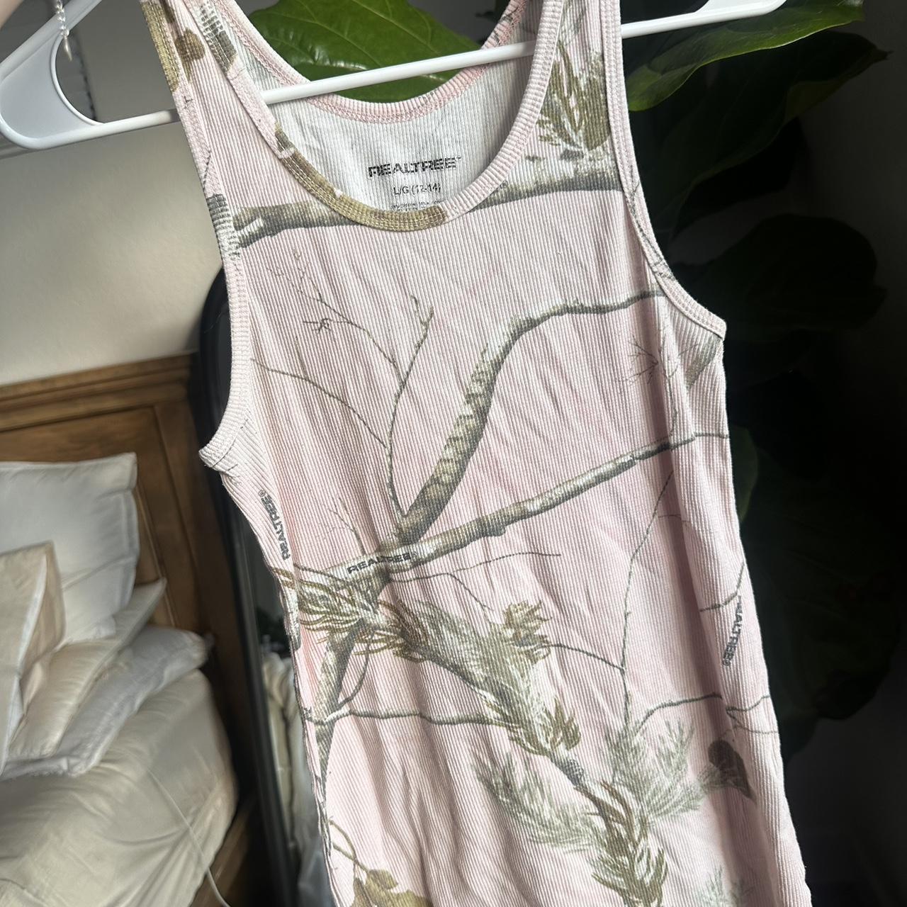 Pink real tree camo tank. Very flattering. Size... - Depop
