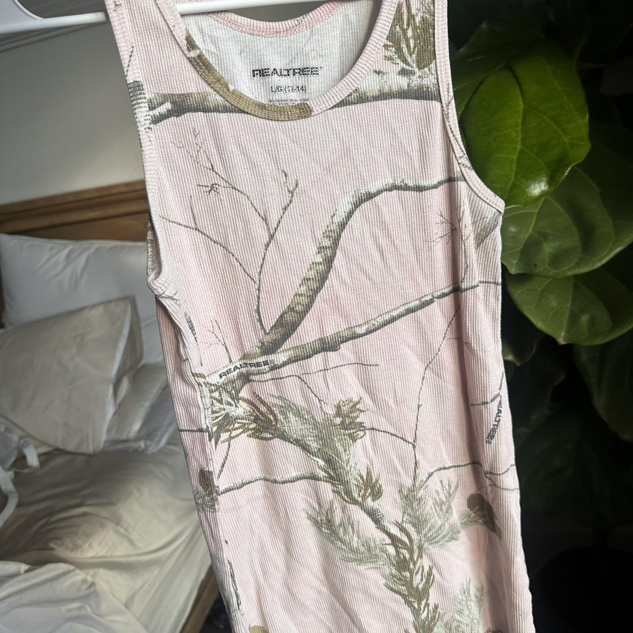 Pink real tree camo tank. Very flattering. Size... - Depop