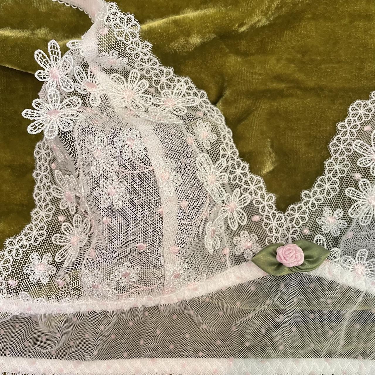 For Love & Lemons Women's White and Pink Bra | Depop