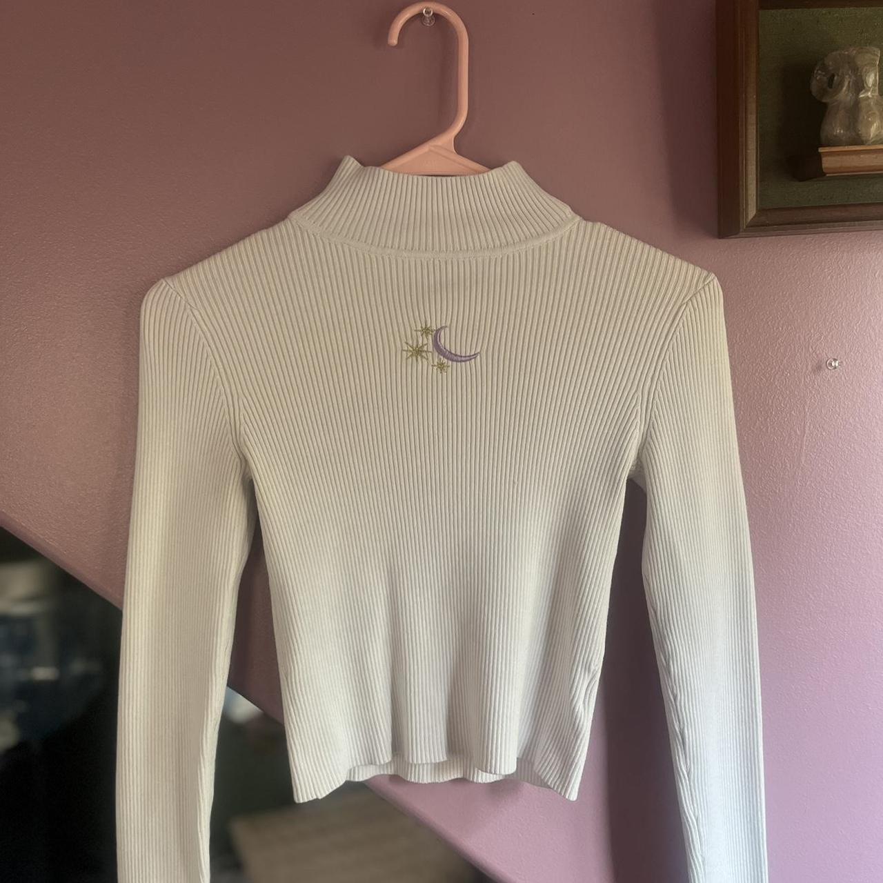 White cropped long sleeve turtle neck with moon and... - Depop