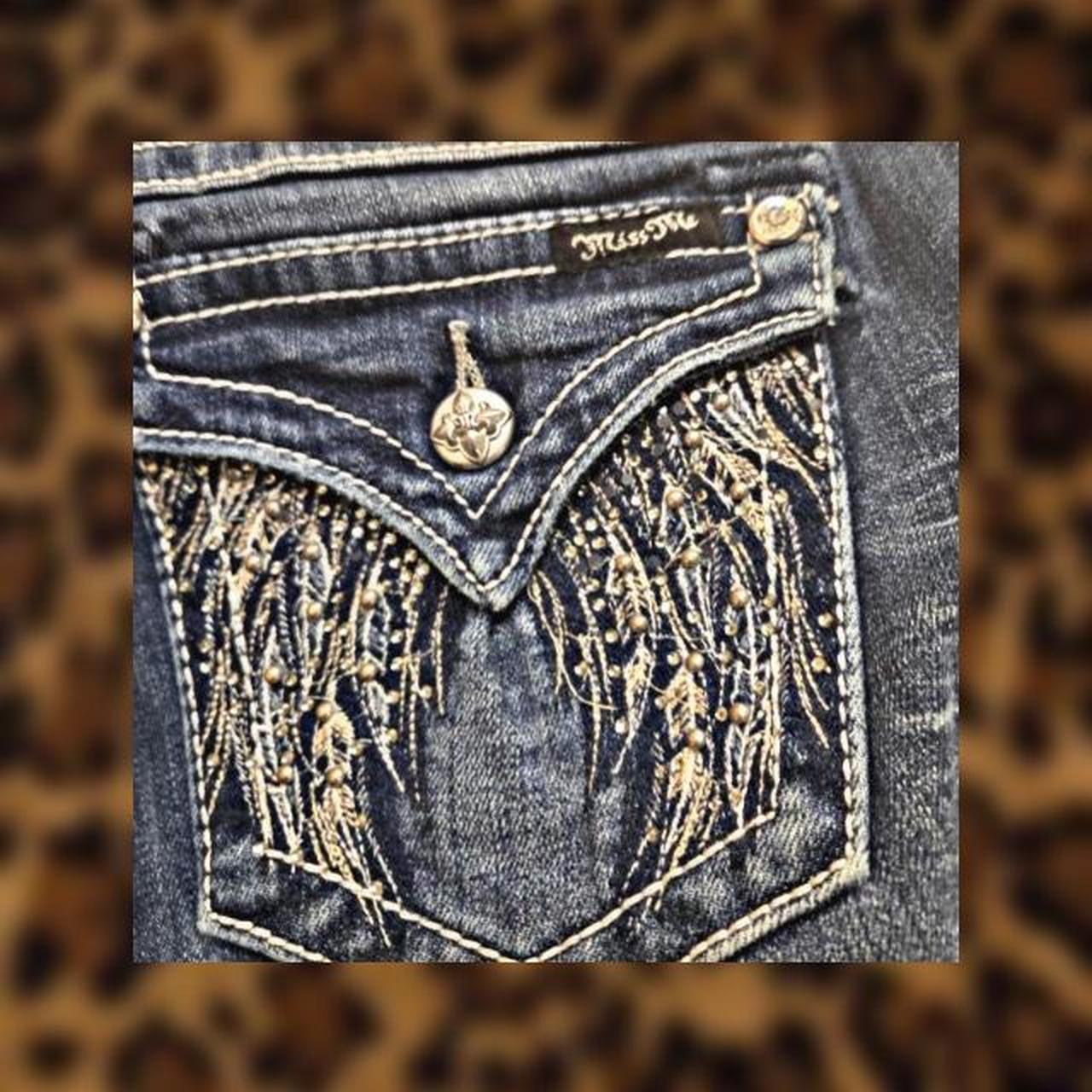 Miss Me blue bootcut jeans with rhinestone details... - Depop