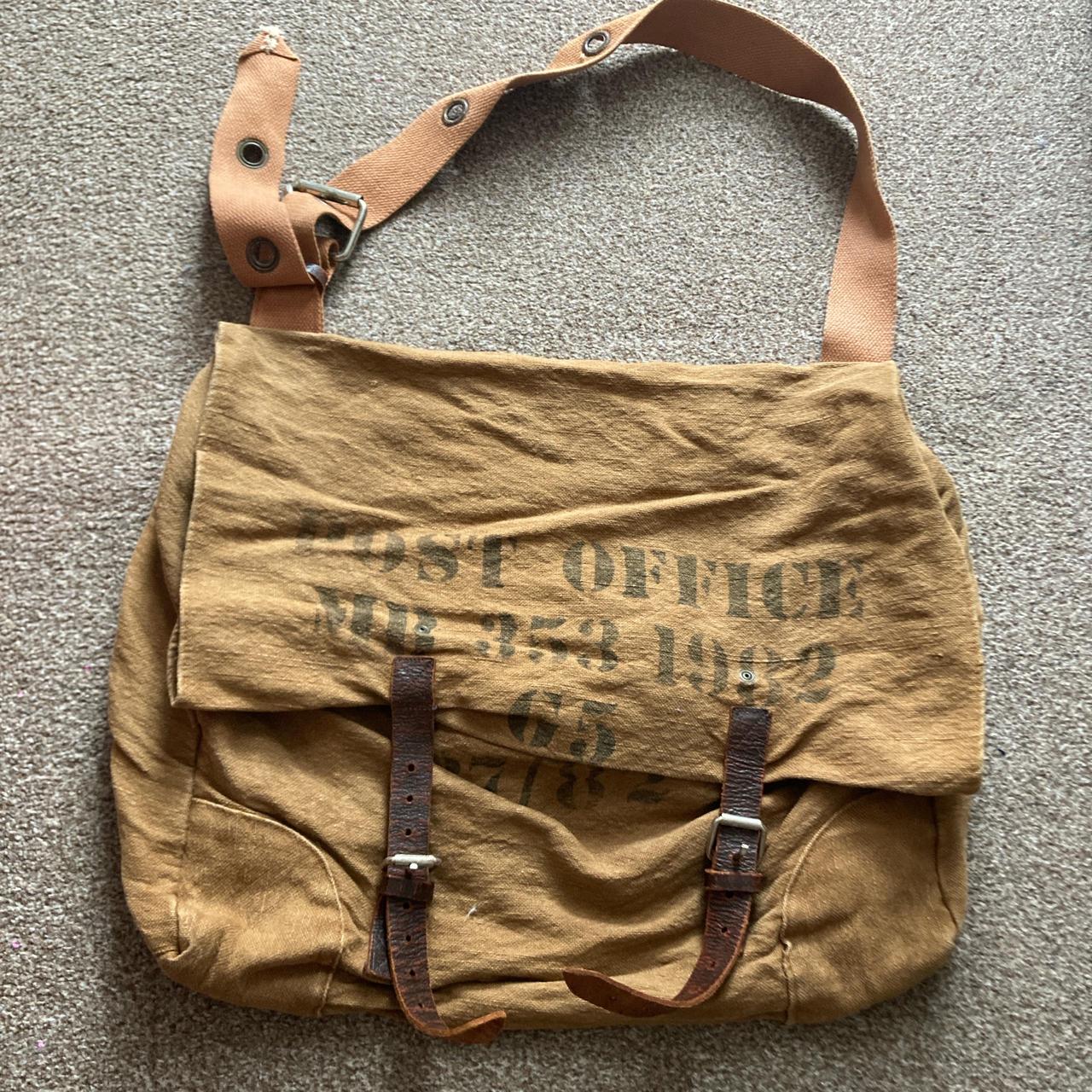 Vintage postman bag Linen body material with leather... - Depop