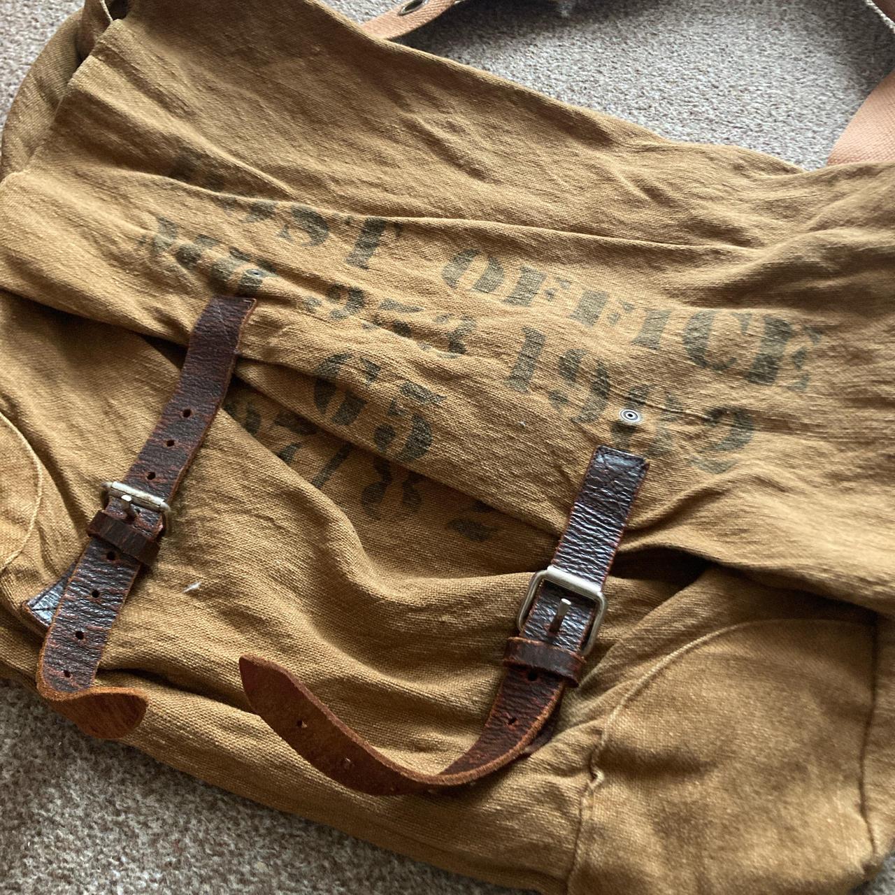 Vintage postman bag Linen body material with leather... - Depop