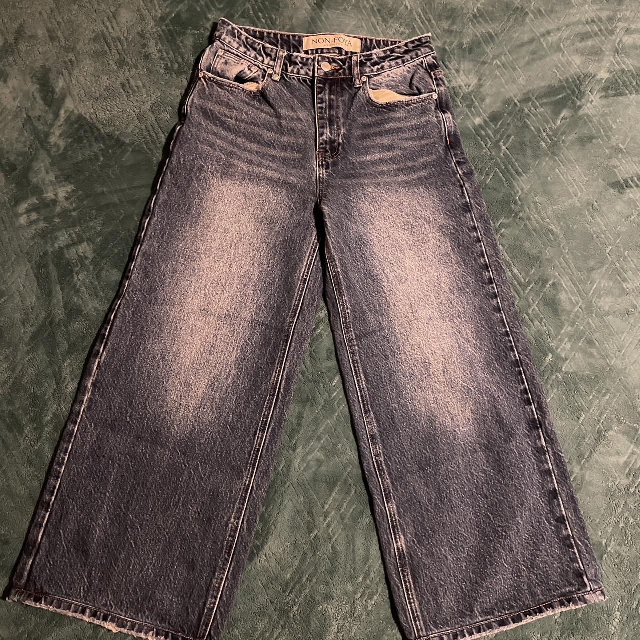 Non Foya Archive Signature Baggy Washed Navy... | Depop