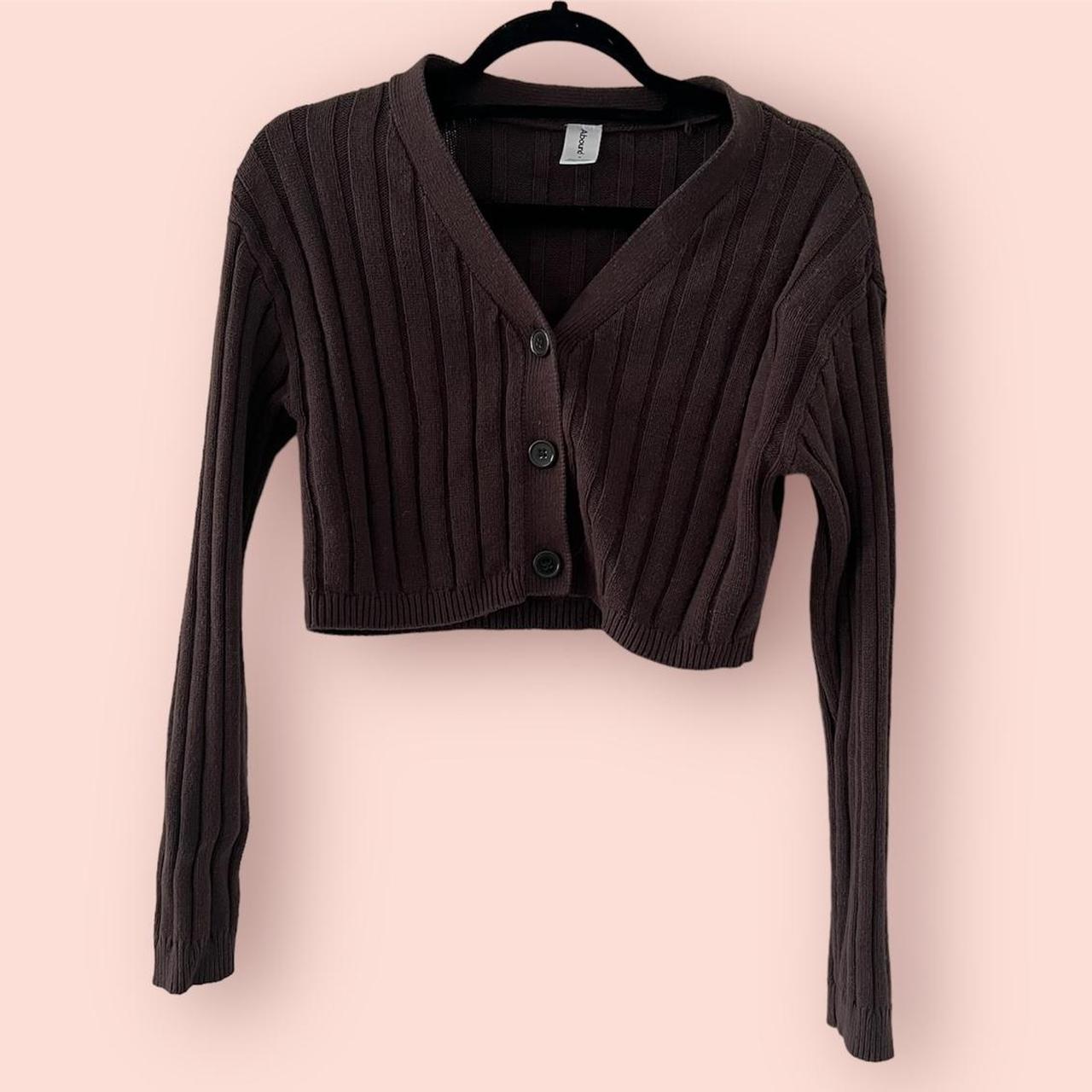 Brown cropped button up knit cardigan Size S !... - Depop