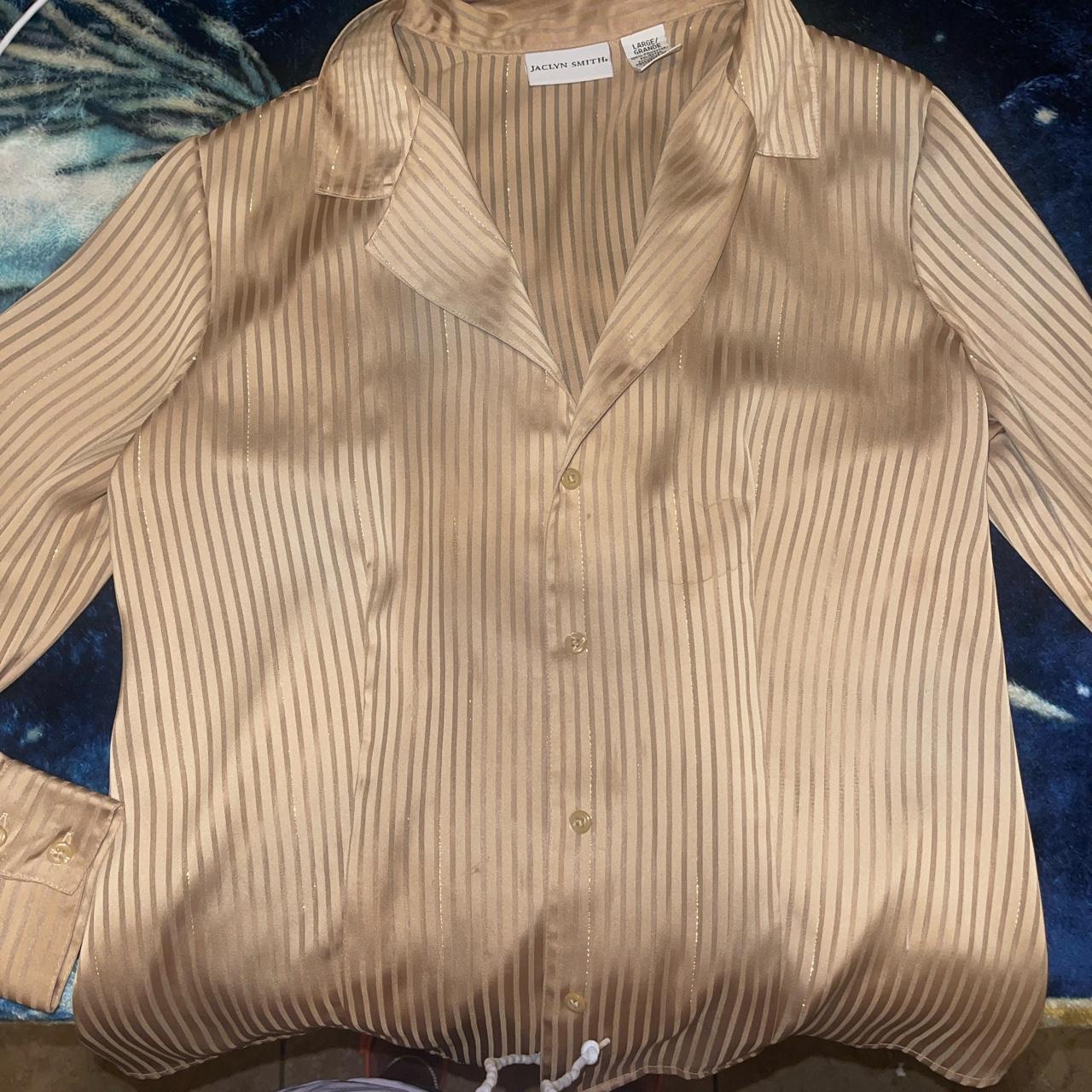 gold button up blouse gold glittery... - Depop
