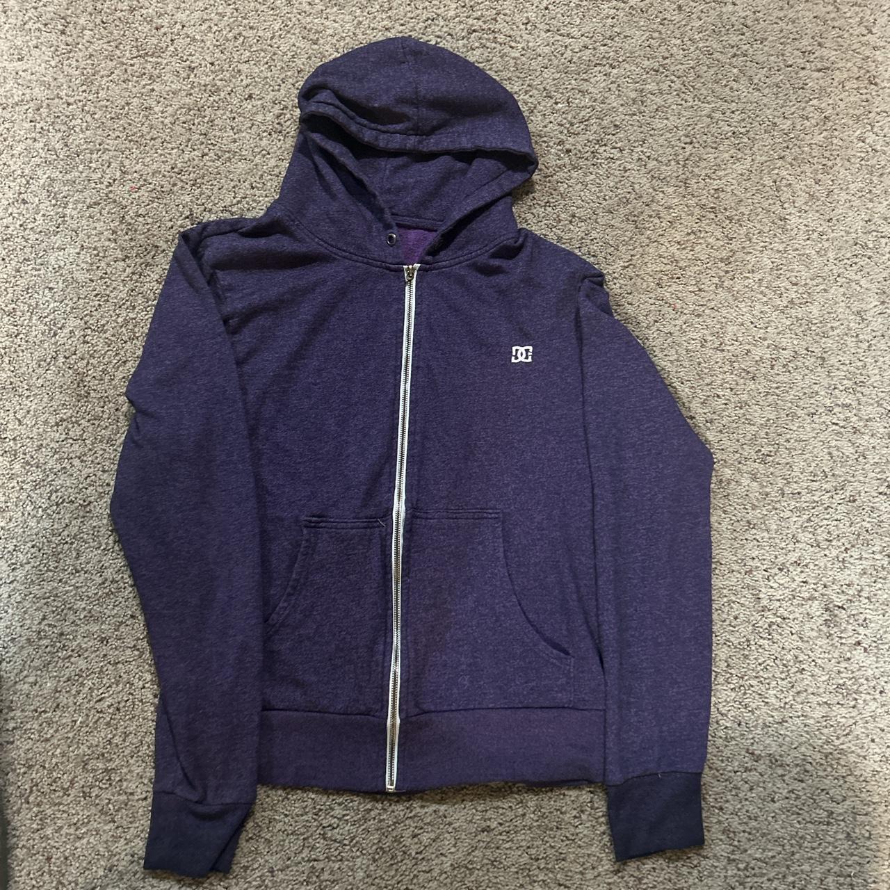 Purple DC zip up. Size Large. Missing part of the... - Depop