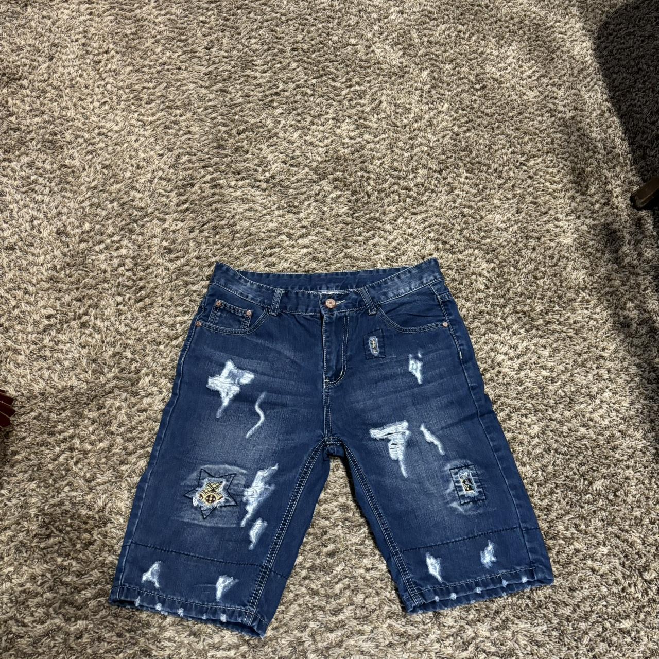 Denim jorts, cool details, no tag that says size but... - Depop