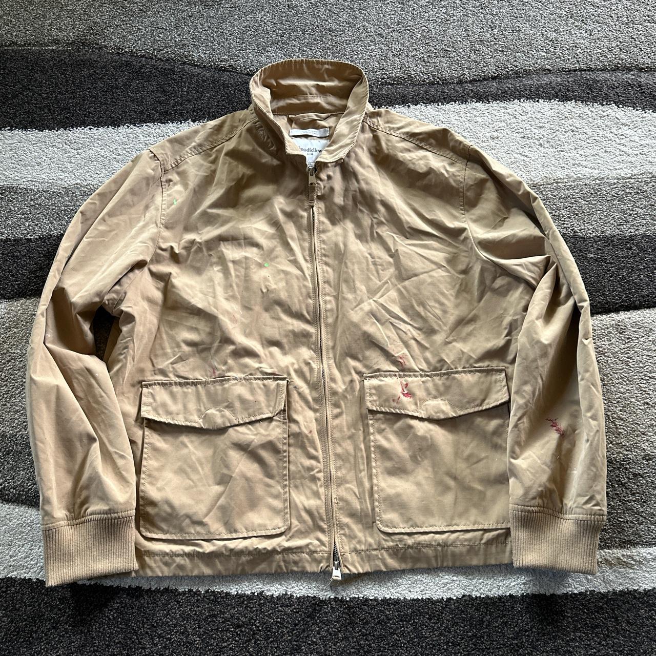 Tan Lightweight Jacket w/ Paint Markings Tag reads... - Depop