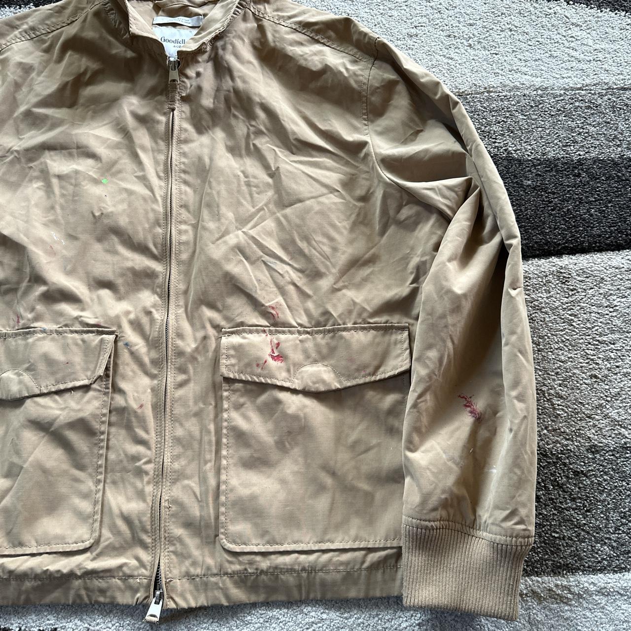 Tan Lightweight Jacket w/ Paint Markings Tag reads... - Depop