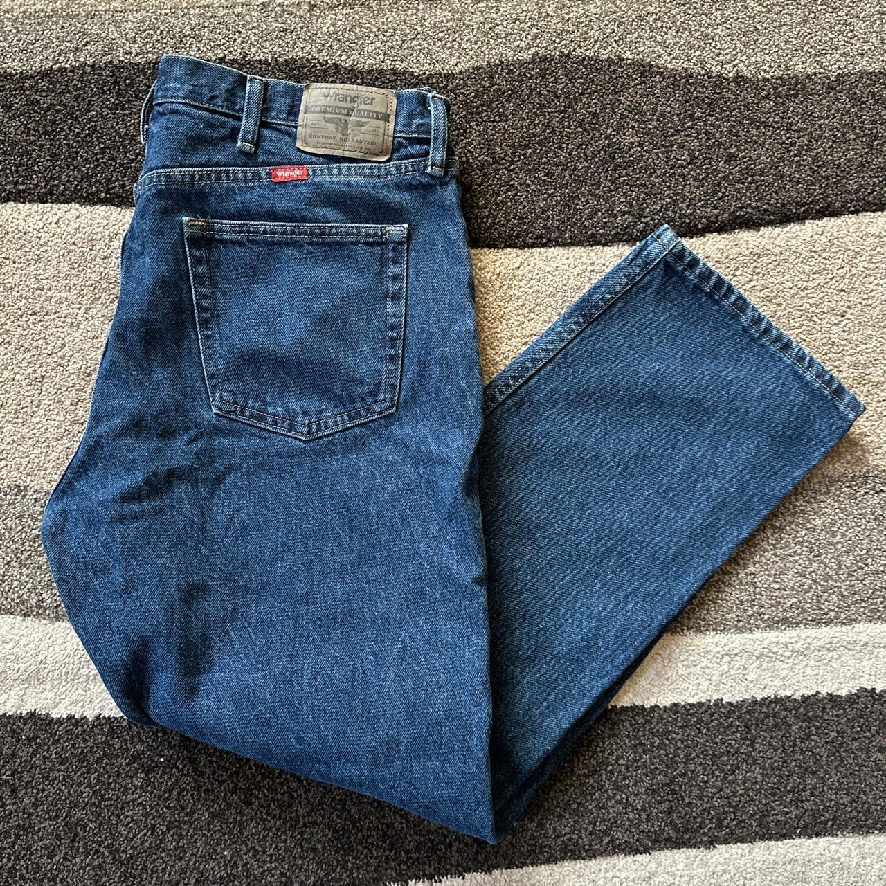Thick Navy Wrangler Jeans 38x30 No flaws Dm for... - Depop