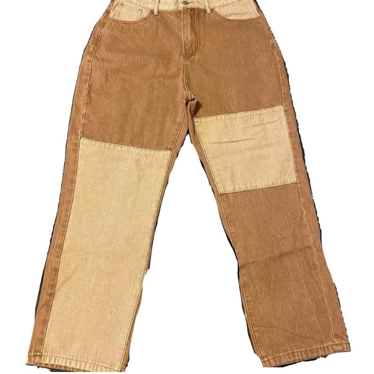 SHEIN brown patchwork jeans Only worn a couple... - Depop