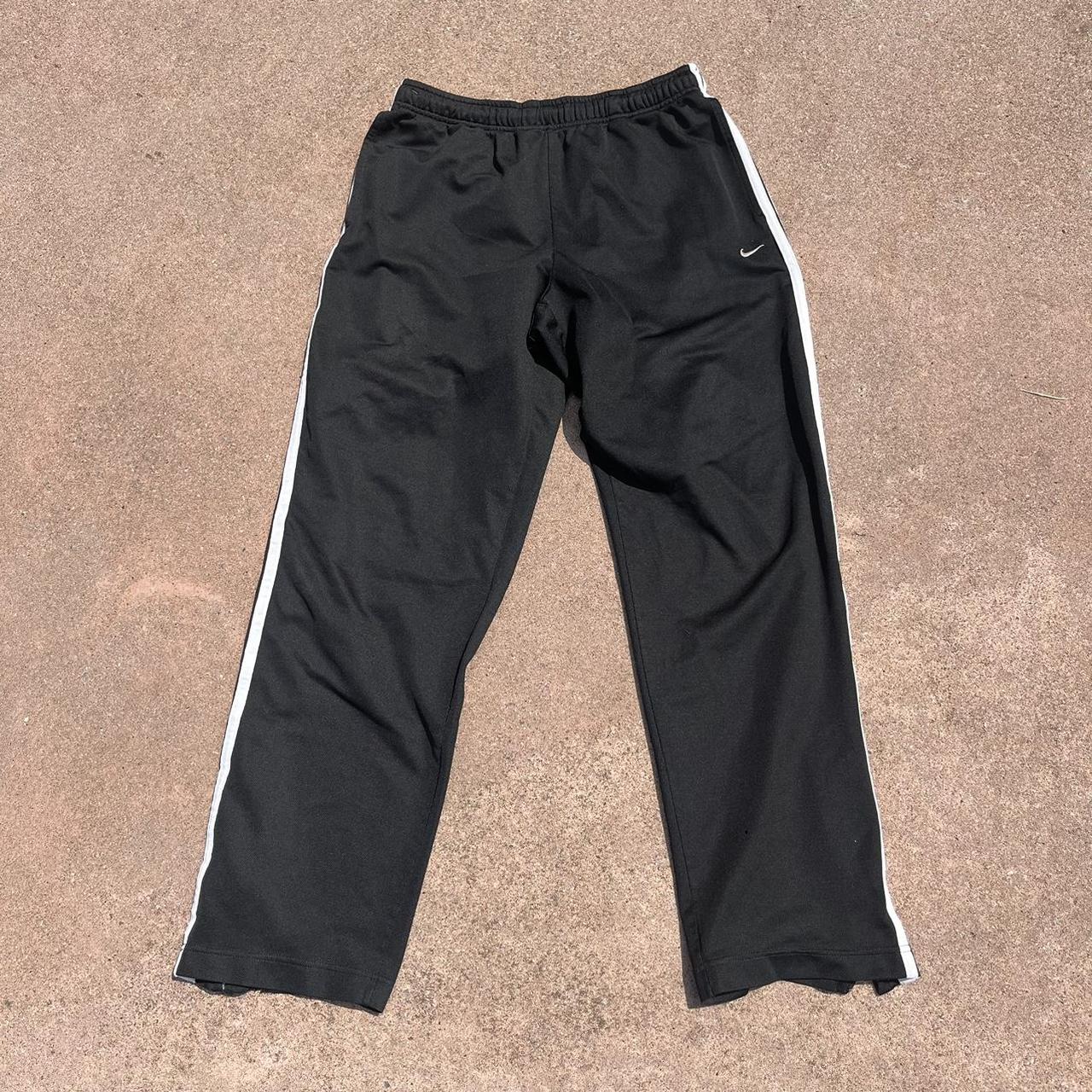 Y2K 2000s Nike Grey Tag swoosh black sweatpants... - Depop