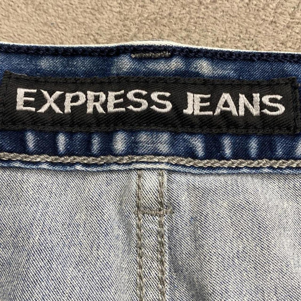 Express Blake Loose Fit Straight Leg Washed Blue... - Depop