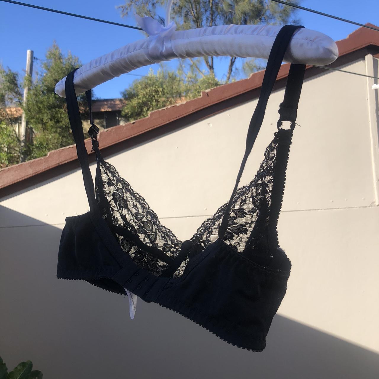 Vintage Black sheer lace bra Size 12D, can fit 12C... - Depop