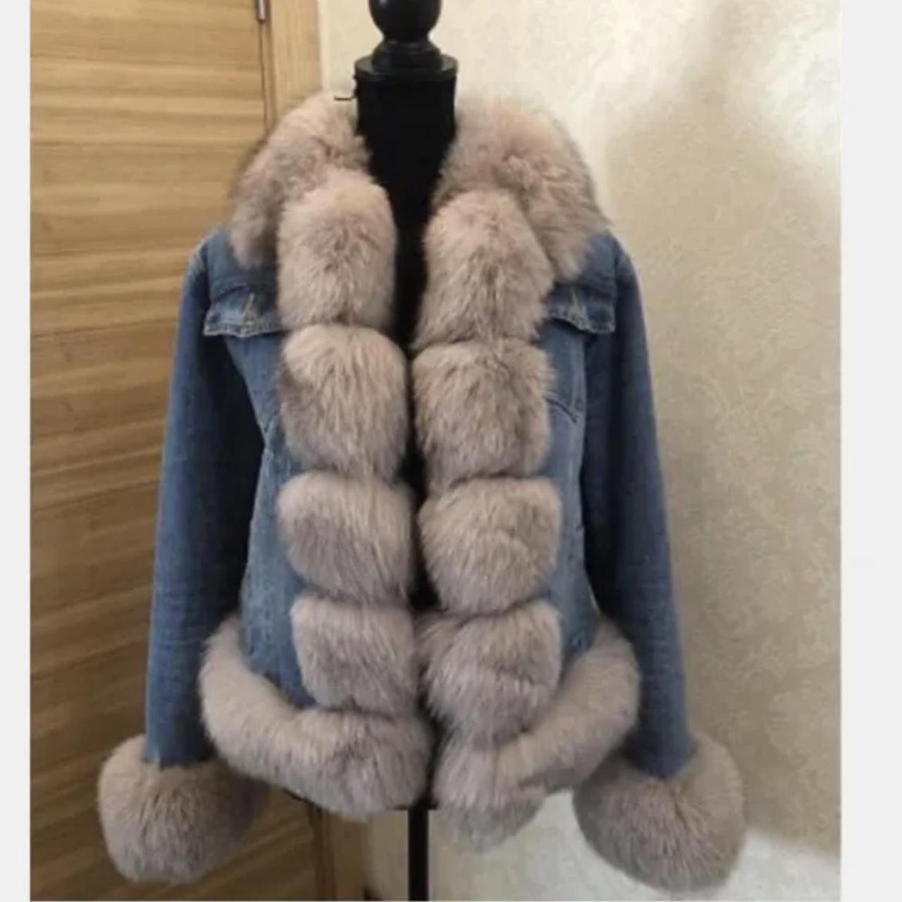 Denim fox fur lined jacket😍 absolutely gorgeous!... - Depop