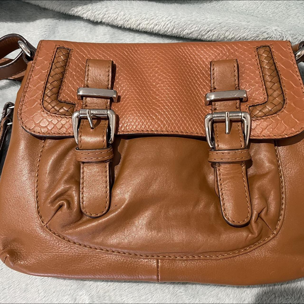 Rocha John Rocha tan expandable handbag with silver... - Depop