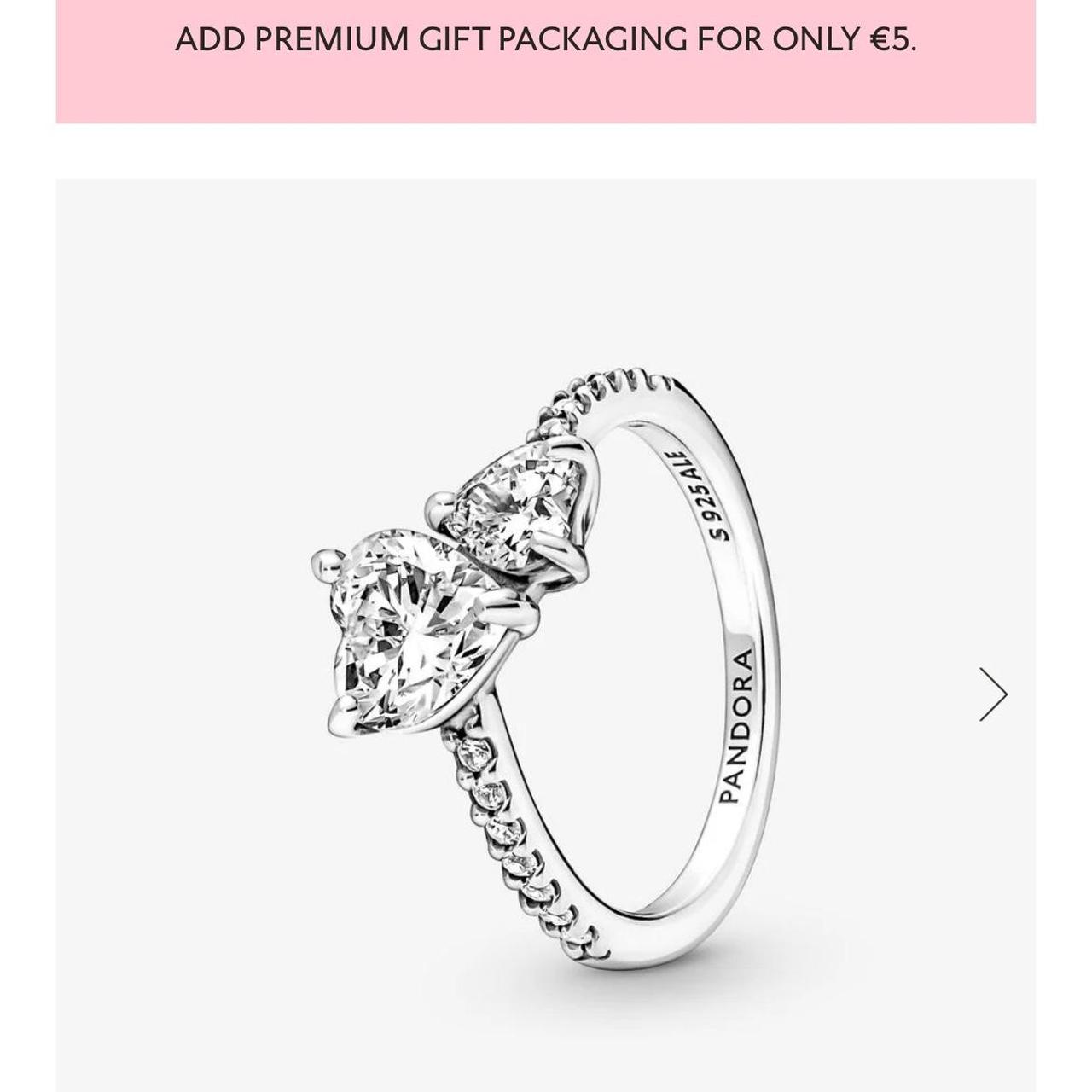 Pandora double heart sparkling ring size... - Depop