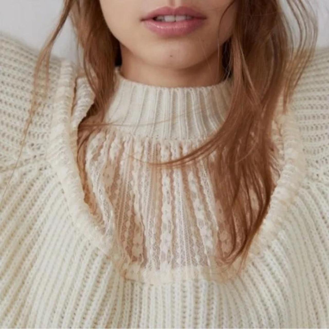 ZARA CREAM WOOL & ALPACA BLEND SWEATER WITH CONTRAST... - Depop