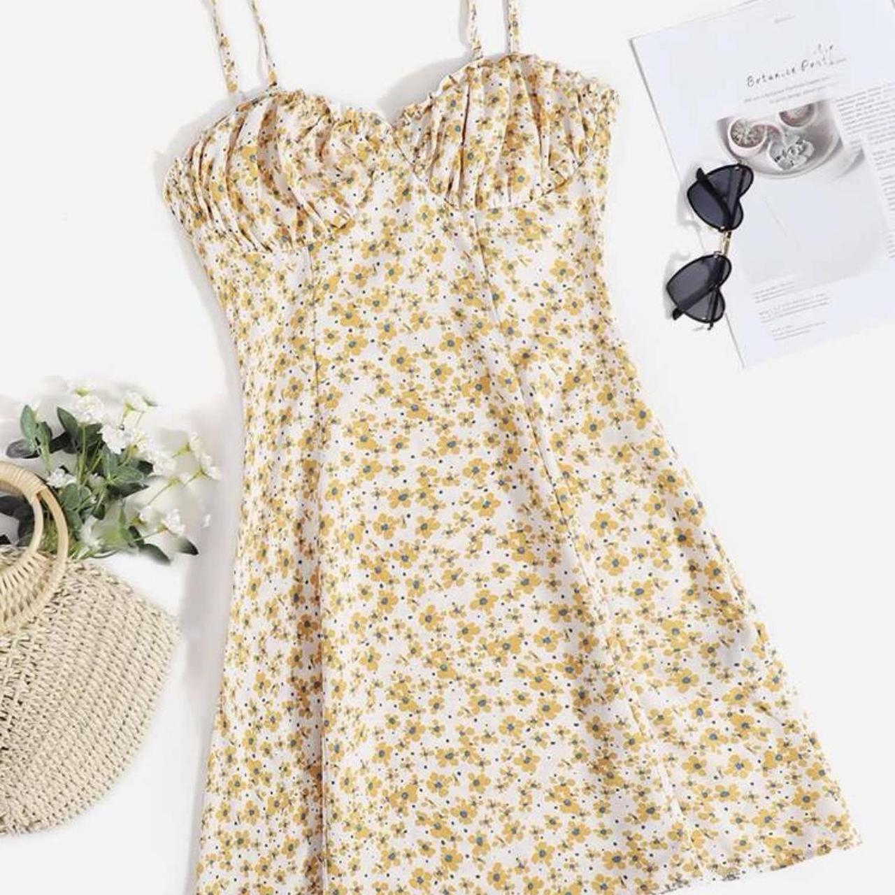 SHEIN Women's Yellow and Cream Dress | Depop