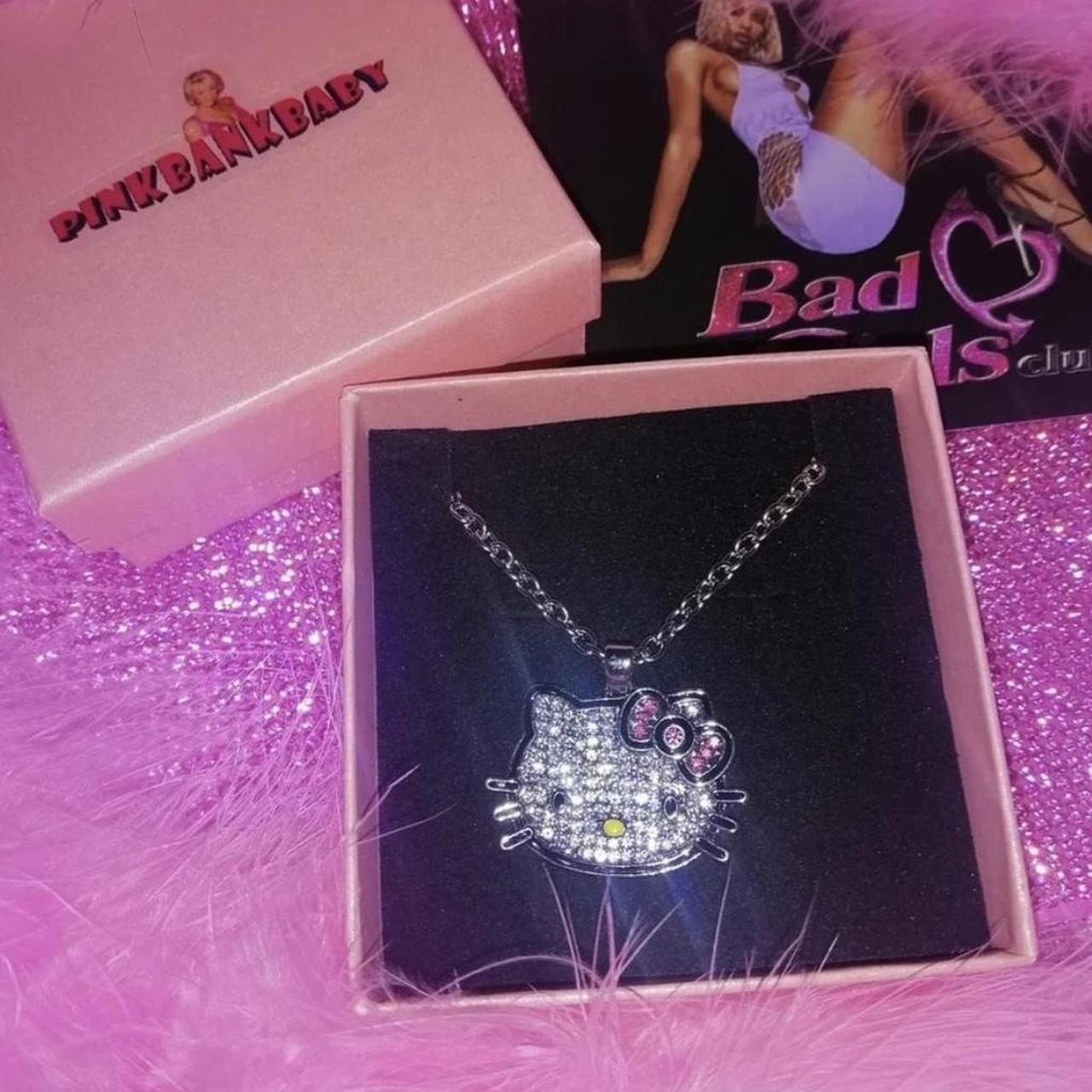 hello kitty necklace • Y2K rhinestone embellished... - Depop
