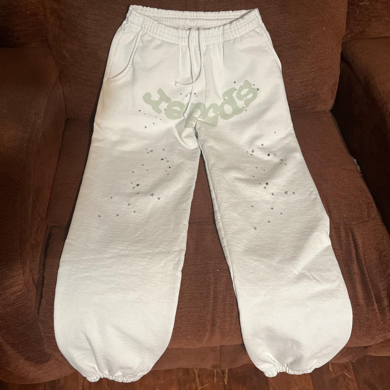 Spider Worldwide Men's White and Grey Joggers-tracksuits | Depop
