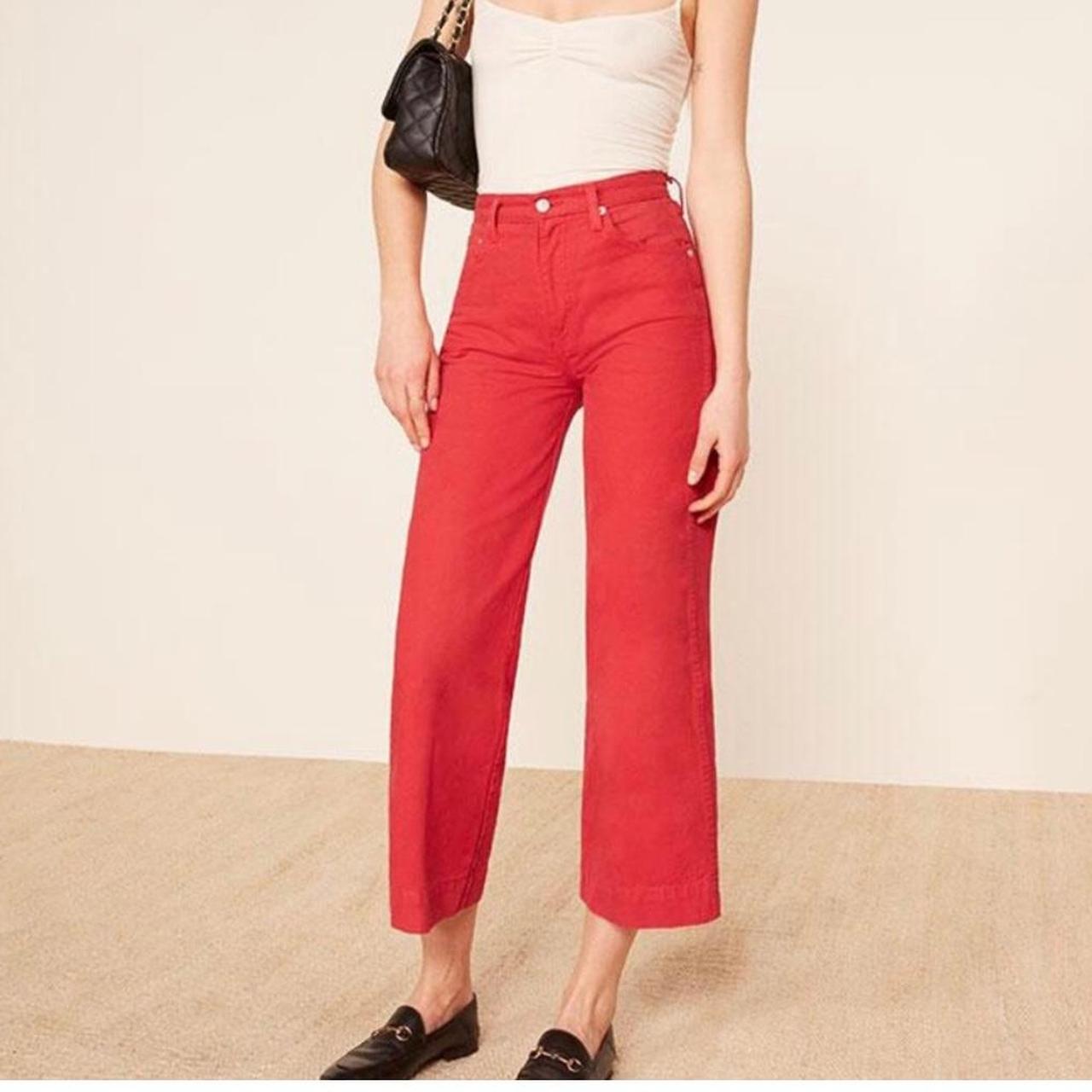 Red reformation Chevy pant - wide leg high rise... - Depop