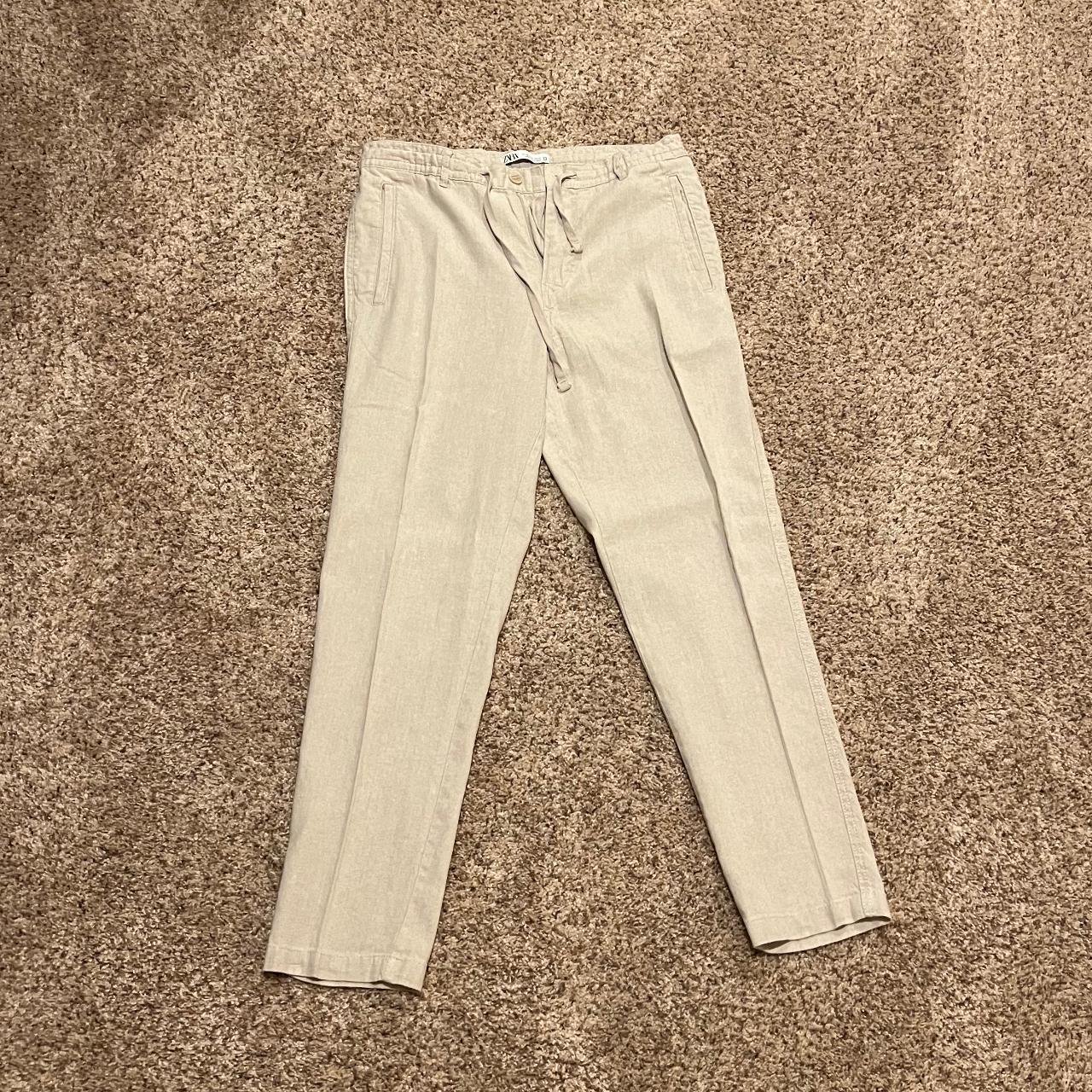Zara Straight Fit Linen Trousers Size 31 Color:... - Depop