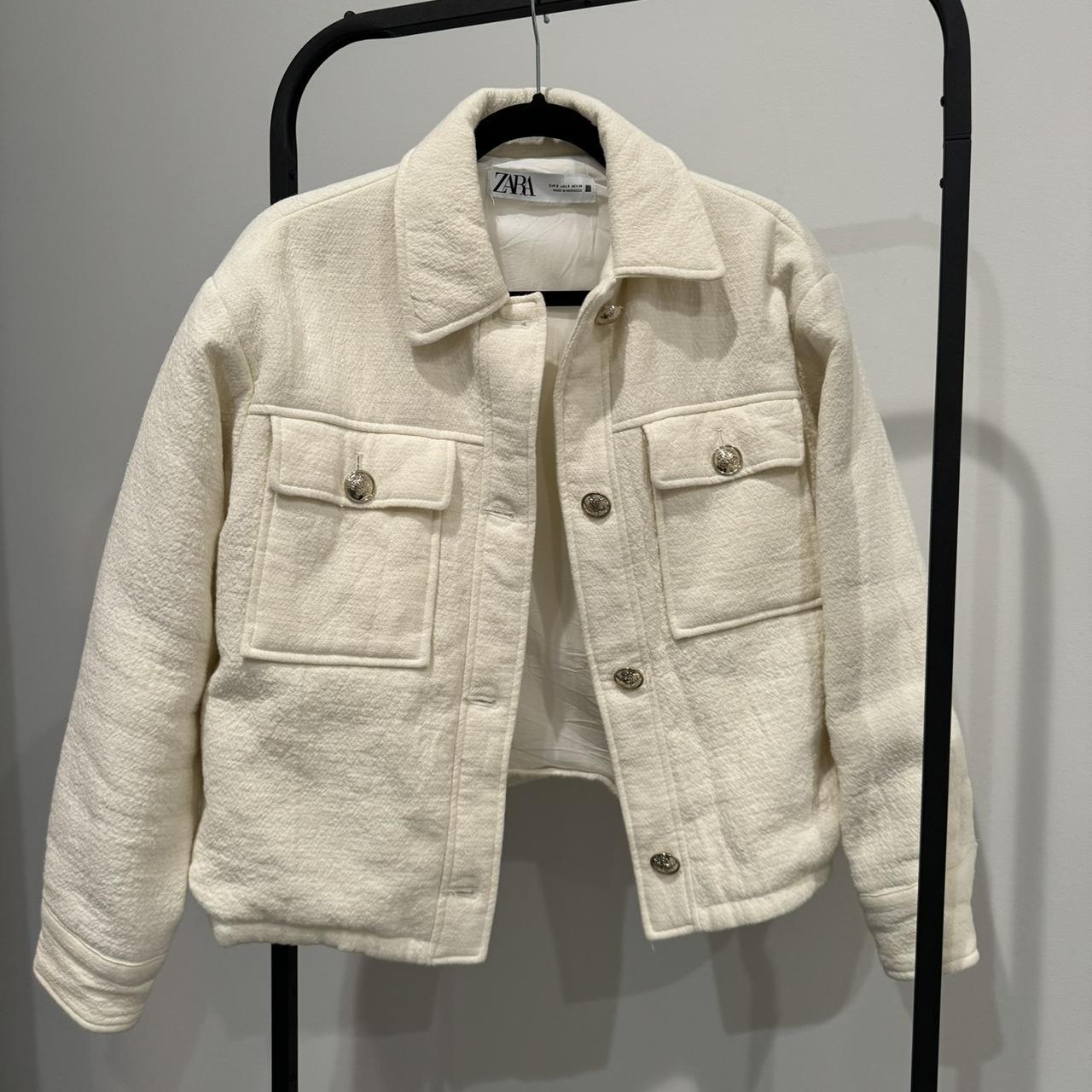 Zara Cream Jacket Size Small Great condition #zara... - Depop