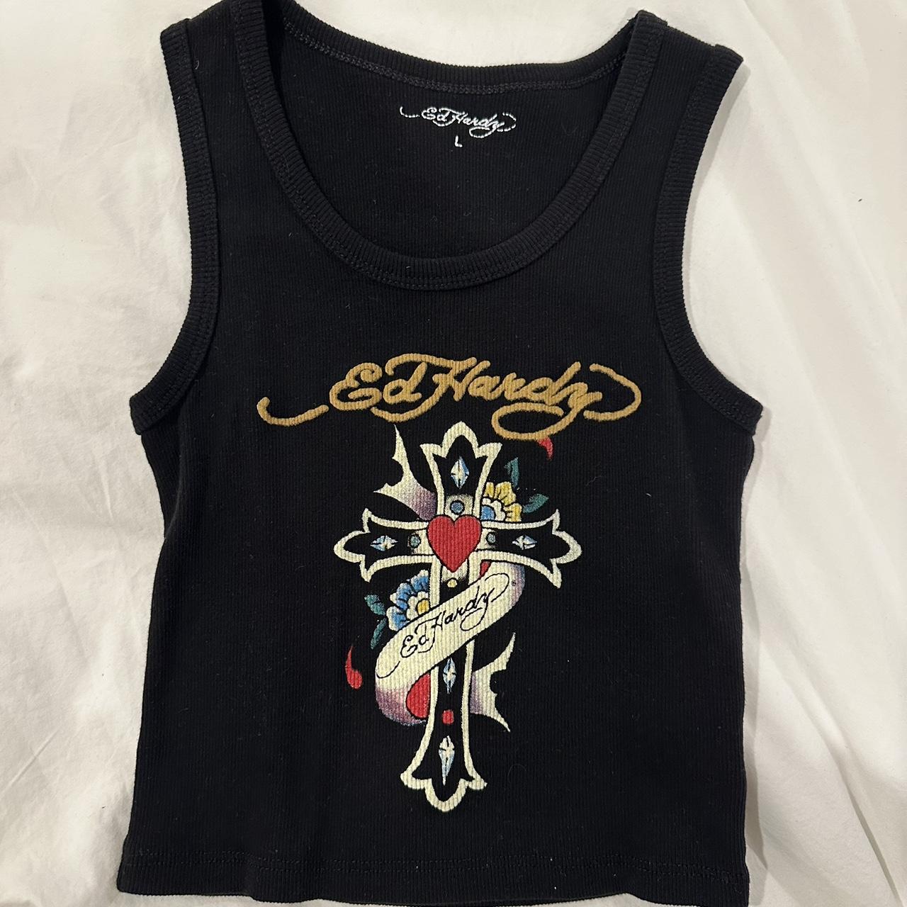 ED HARDY CROSS TANK TOP Size Large - Fits Small /... - Depop