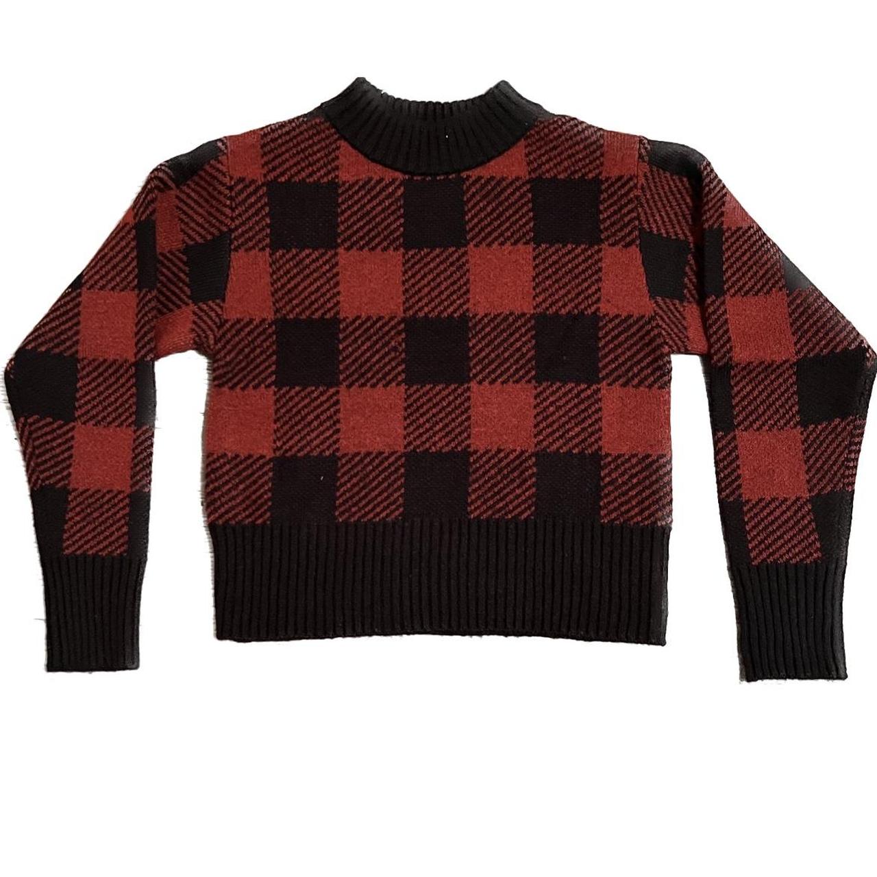 RED AND BLACK CHECKERED SWEATER SIZE: WOMENS... - Depop