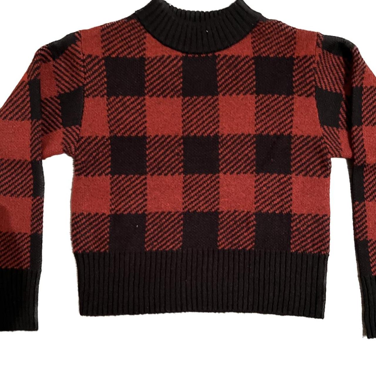 RED AND BLACK CHECKERED SWEATER SIZE: WOMENS... - Depop