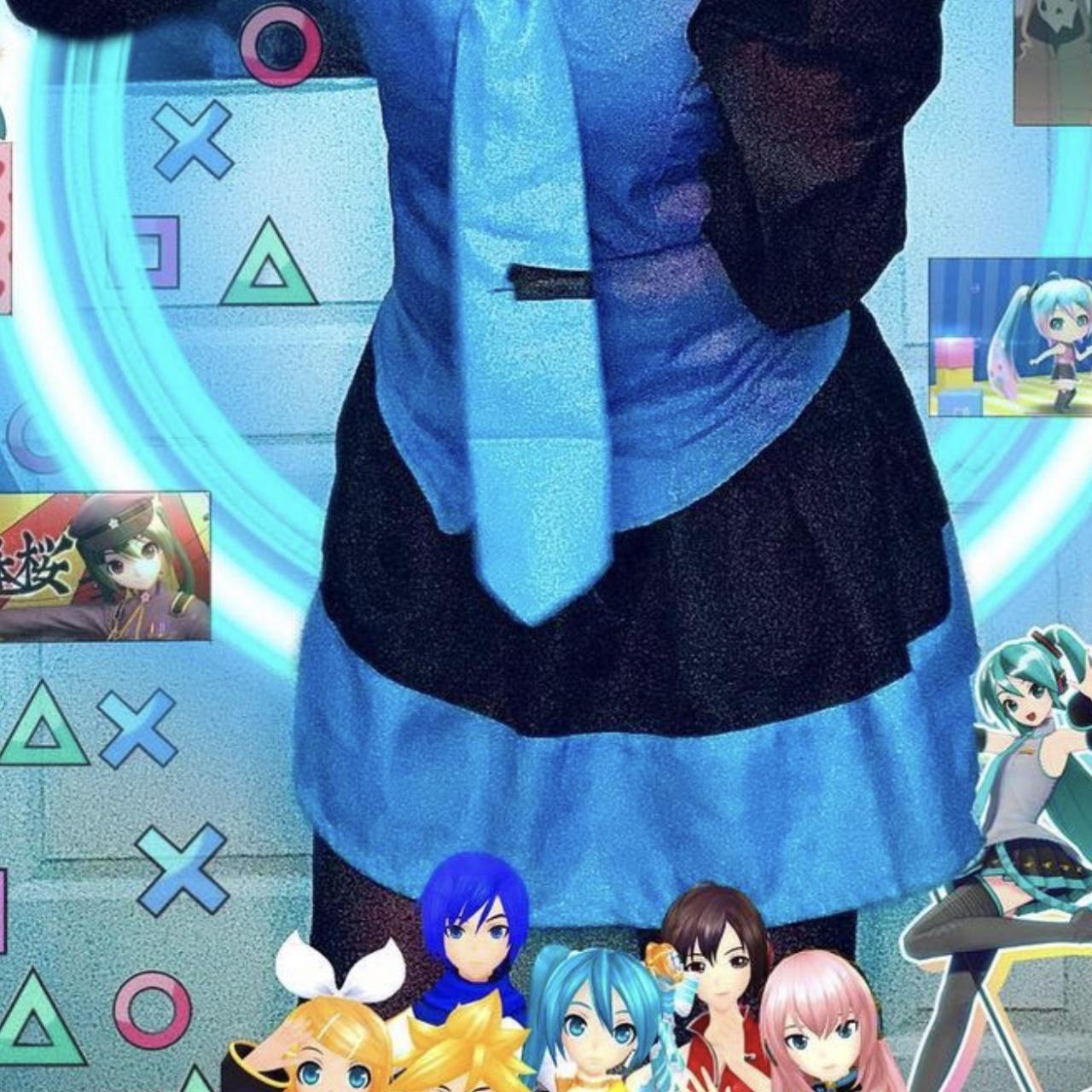 miku cosplay, eh quality skirt it ripped and tie is... - Depop