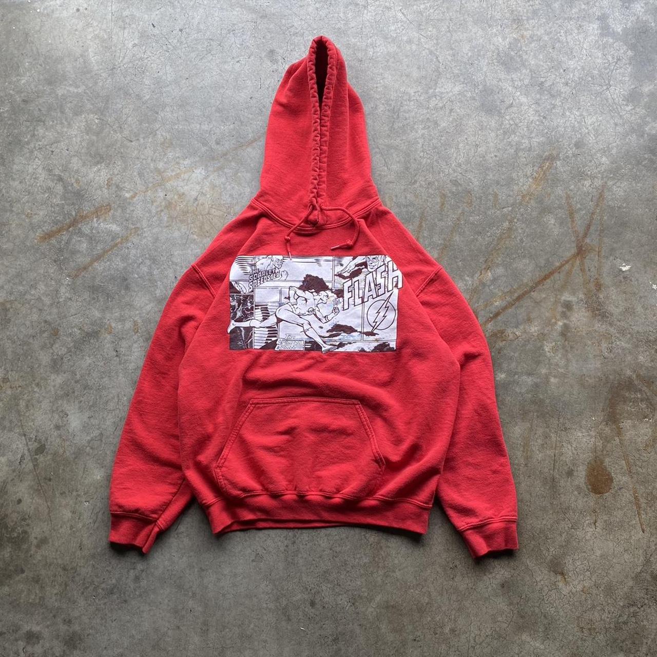 DC Comics Men's Red and White Hoodie | Depop