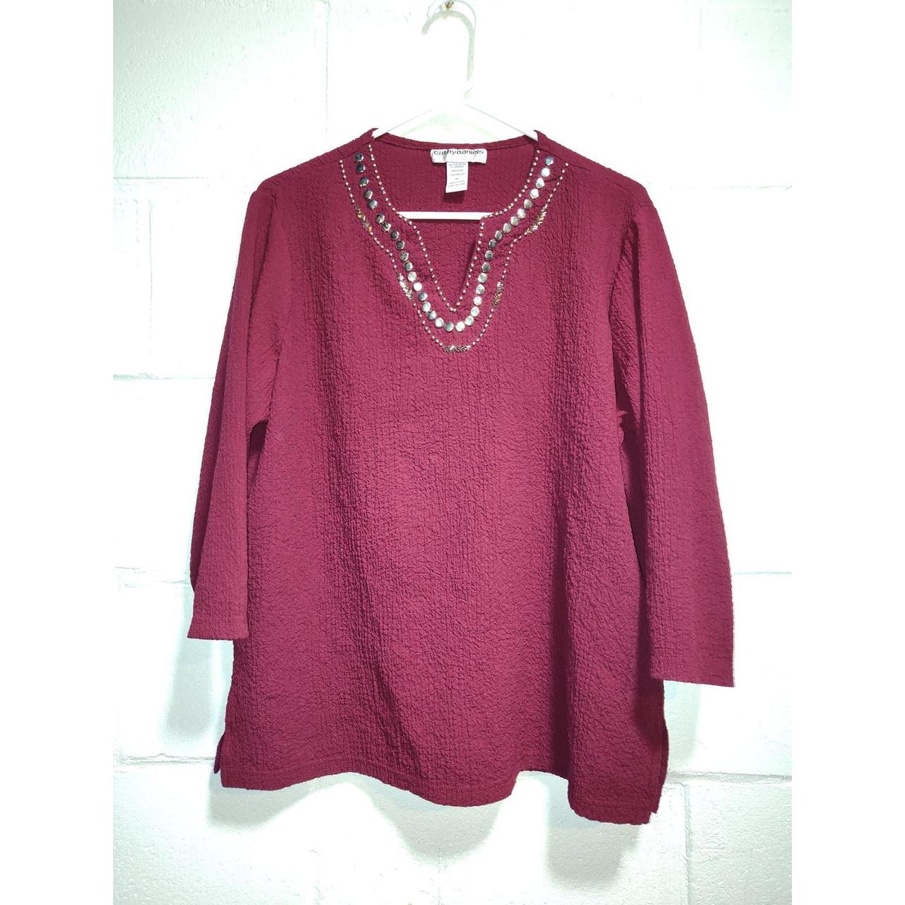 Cathy Daniels Women's Shirt Size XL Maroon Chest:... - Depop