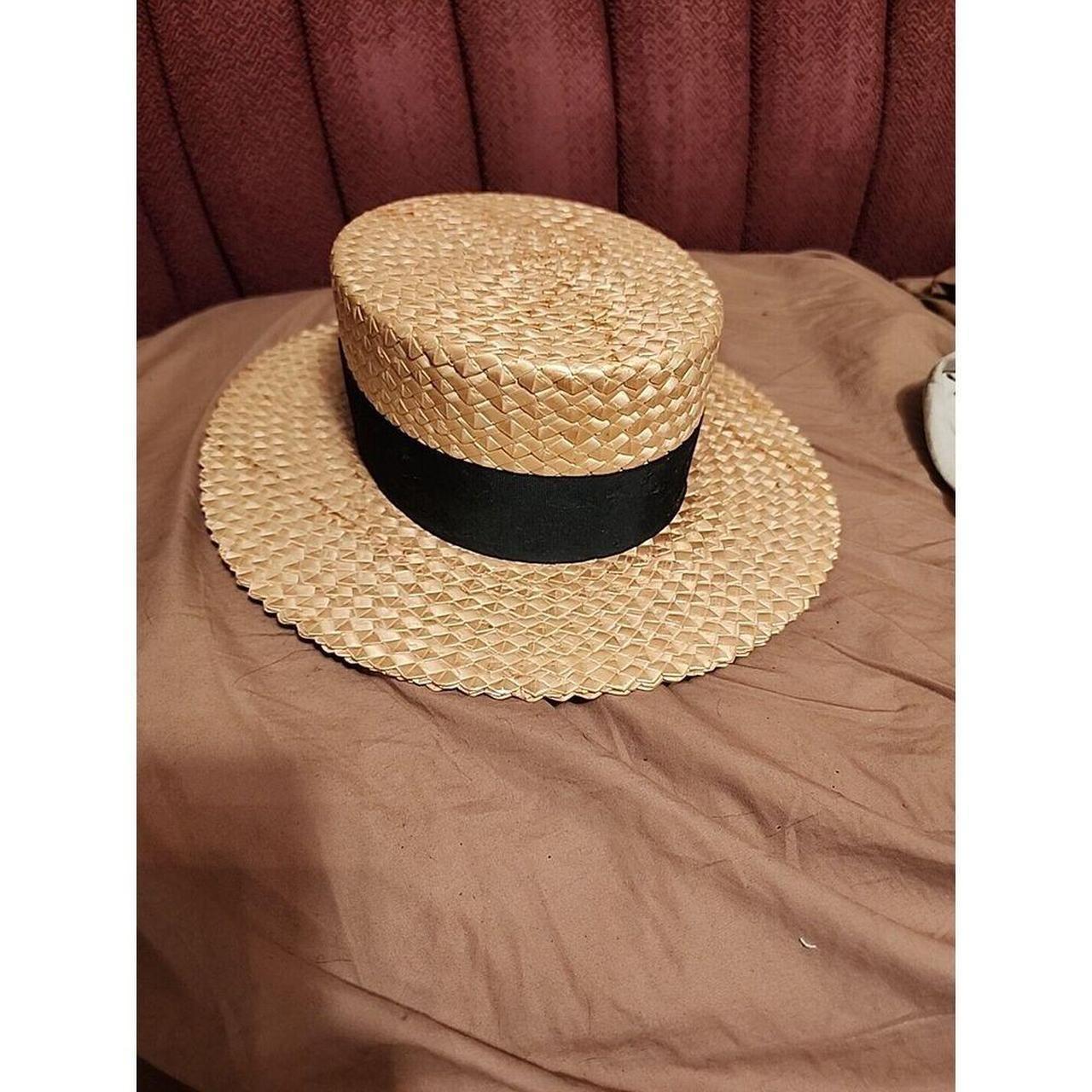RARE VINTAGE 6 5/8 BOATER SKIMMER STRAW HAT 53.3 cm... | Depop