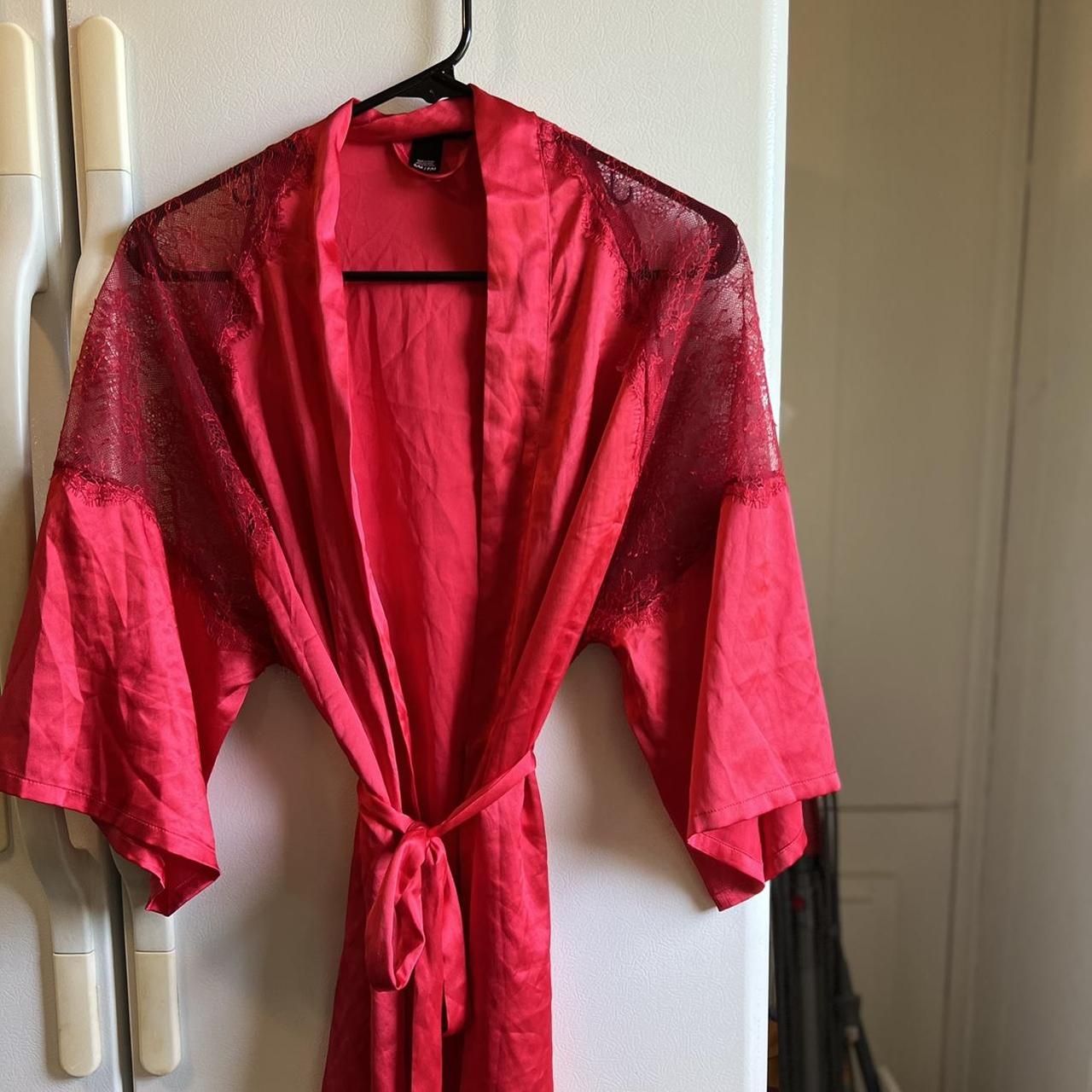 victoria’s secret red satin lace robe 💋🌹🍷🍒💄 S/M - Depop
