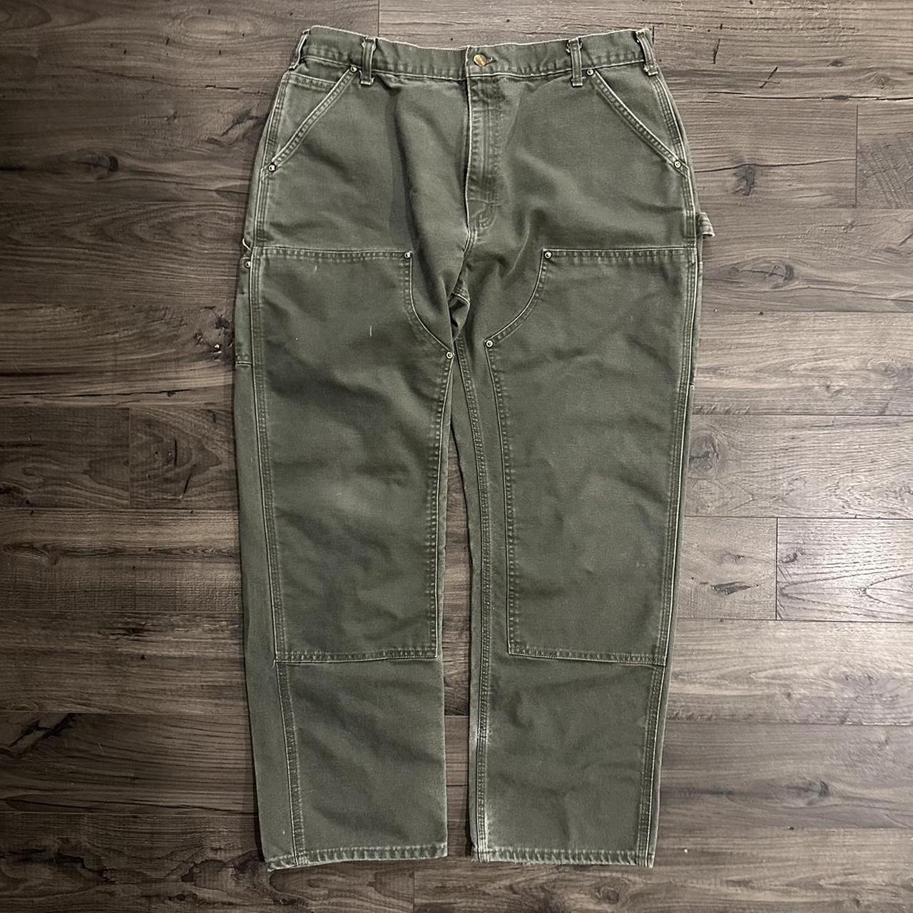 Green baggy USA union made Carhartt double knees... - Depop