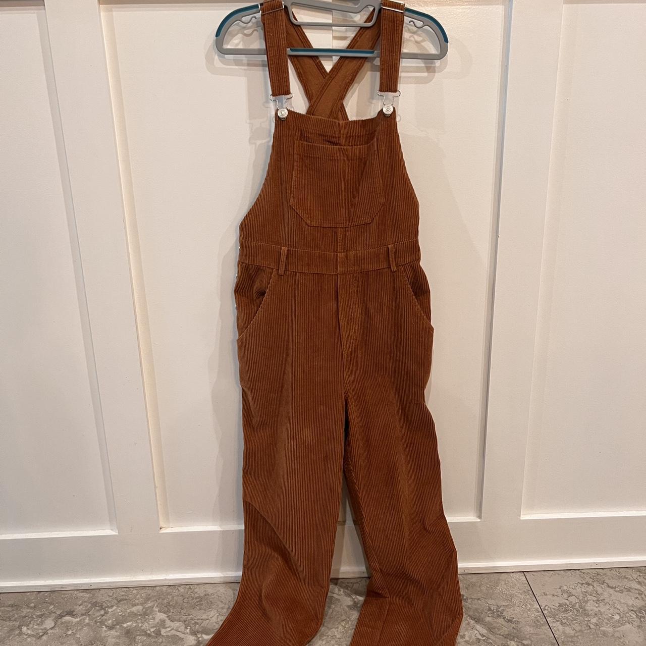 Burnt orange corduroy overalls, great for casual... - Depop