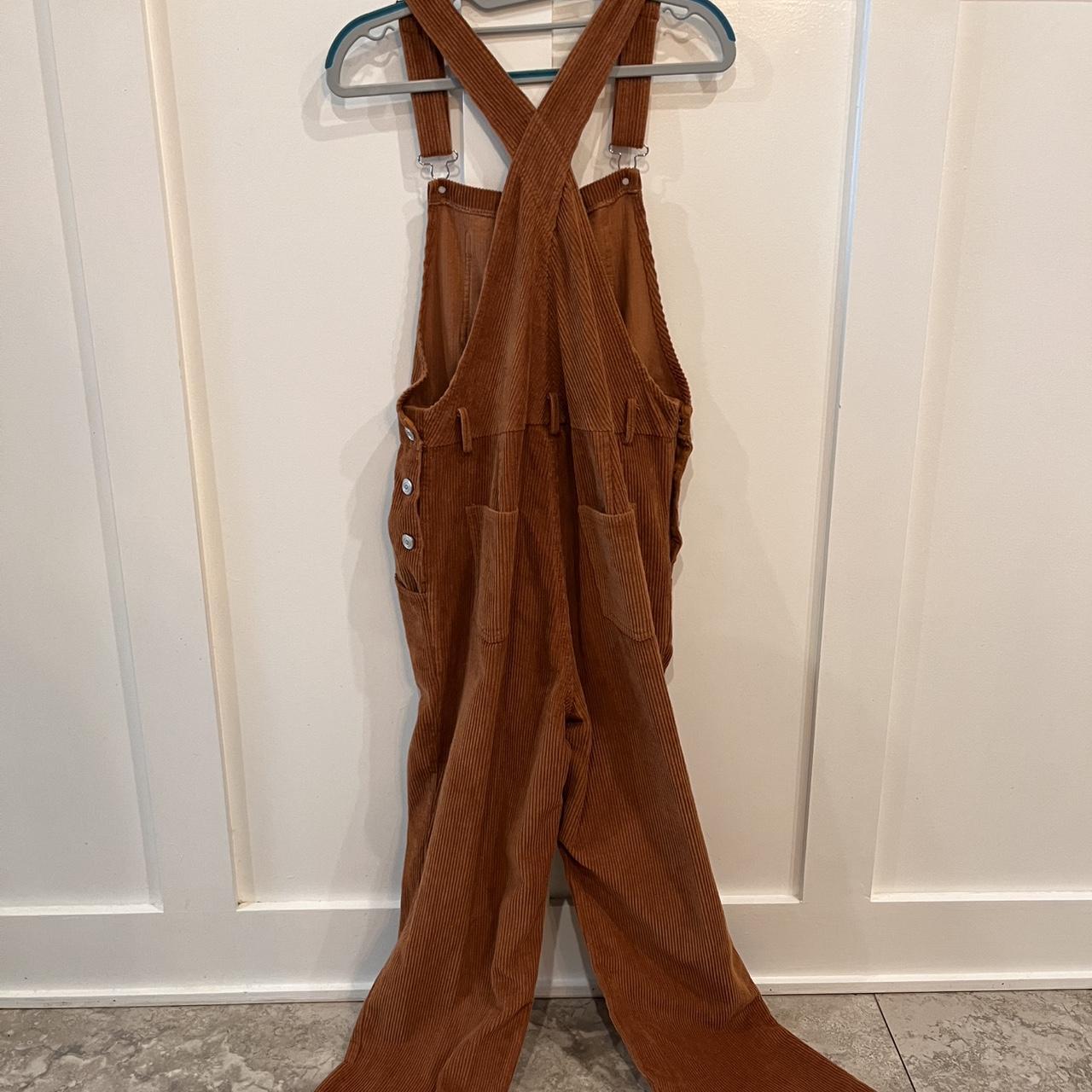 Burnt orange corduroy overalls, great for casual... - Depop