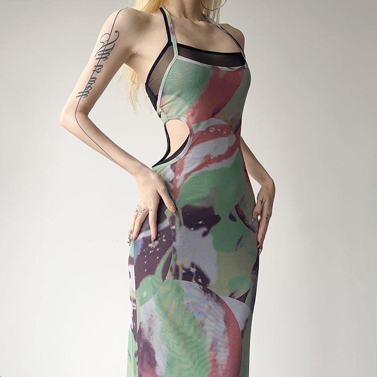 Elegant And Sexy Tie Dye Mesh Strap Dress With A Depop