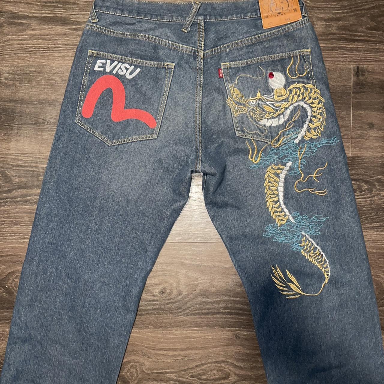 Men’s rare embroidered evisu baggy jeans size 38... - Depop